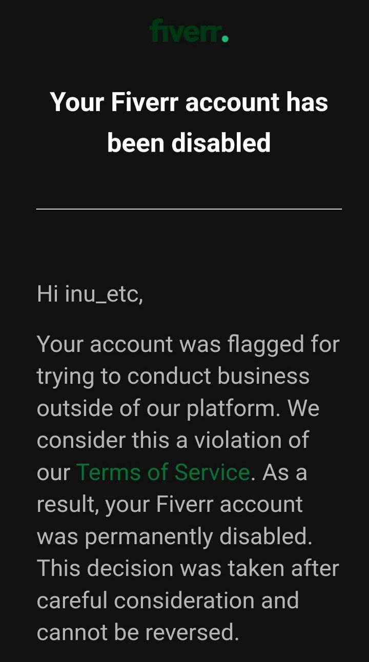 My Fiverr account was permanently disabled, here’s why! - Inu Etc